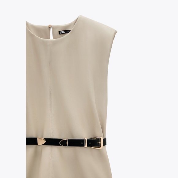 Zara | Dresses | Zara Padded Shoulder Leather Dress | Poshmark